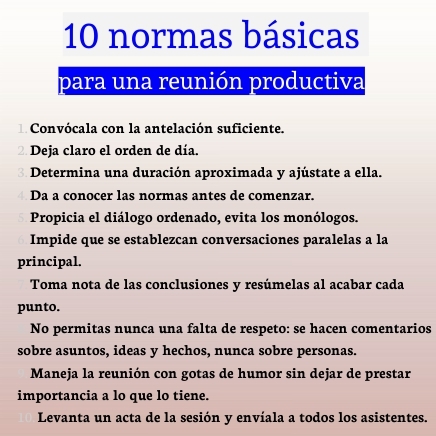 10 normas para una reunión by dompanebrija on Genially